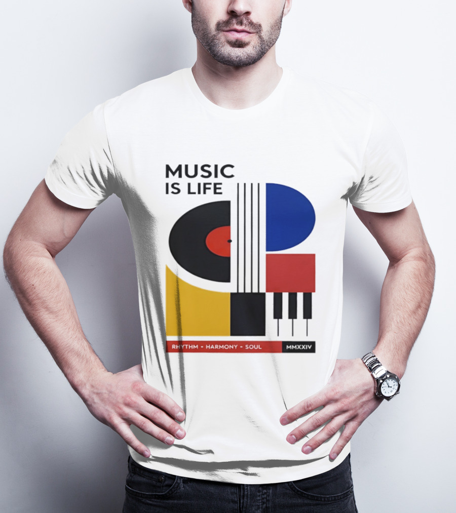 Music Is Life MMXXIV Rhythm Harmony Soul Vinyl Piano Abstract T-Shirt