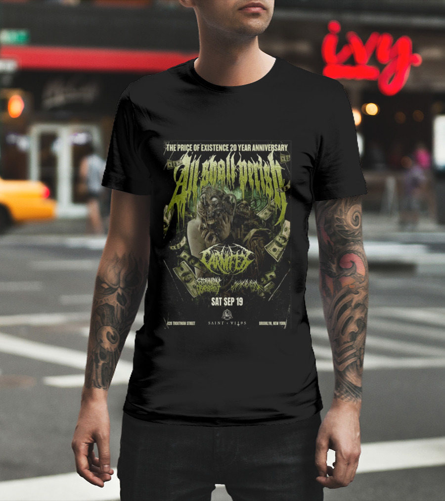 The Price Of Existence 20 Year Anniversary All Shall Perish Sat Sep 19 Brooklyn Saint Vitus T-Shirt