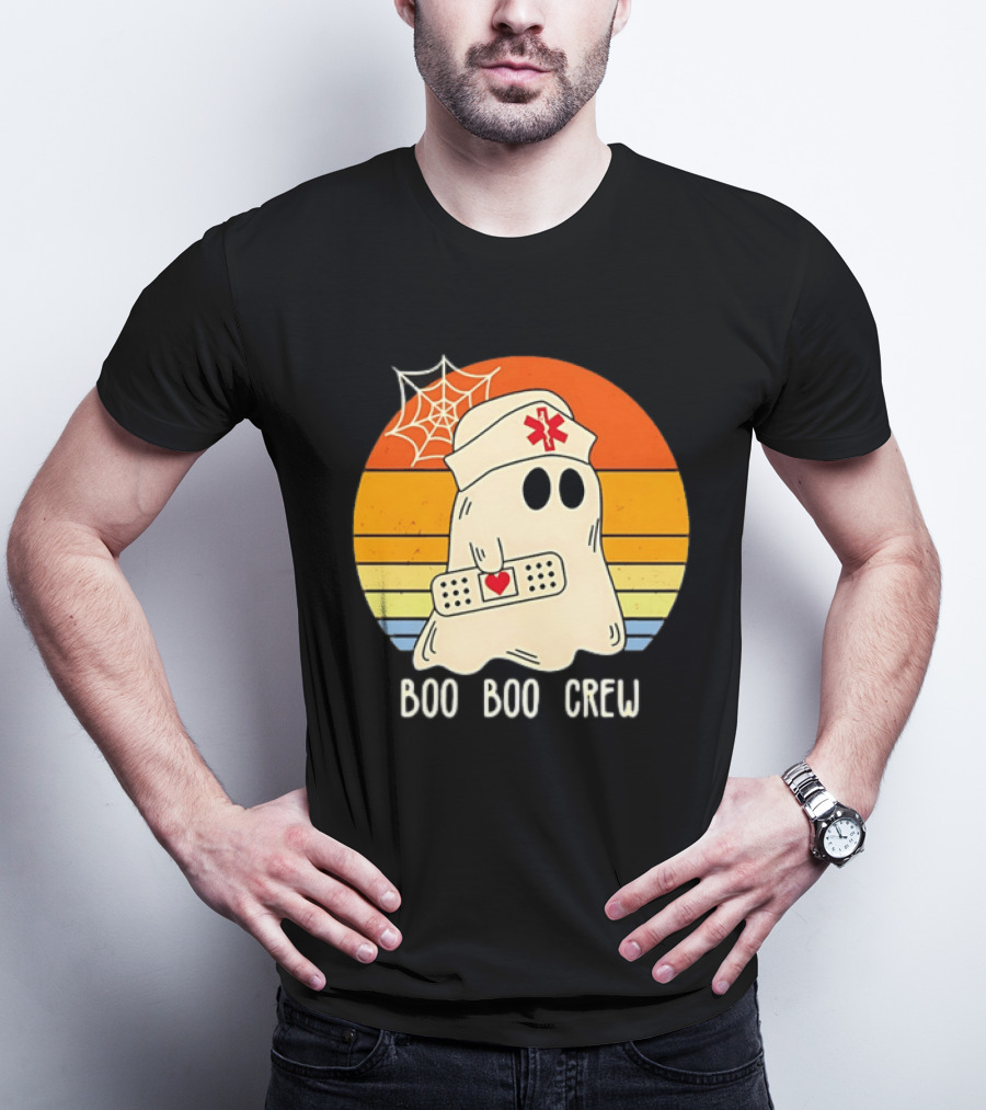 Boo Boo Crew Ghost Nurse Halloween Bandage Heart Spiderweb T-Shirt