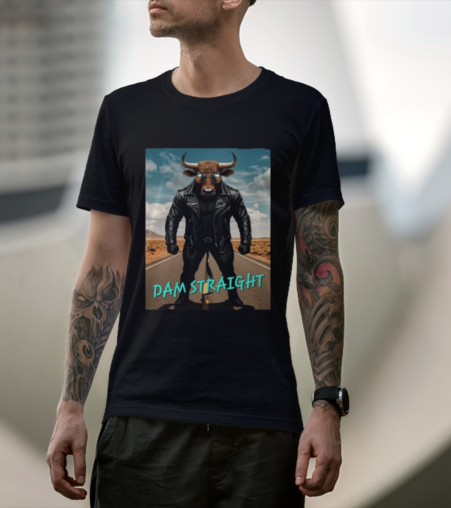 Dam Straight Charging Bull In Basquiat Style With Leather Jacket T-Shirt