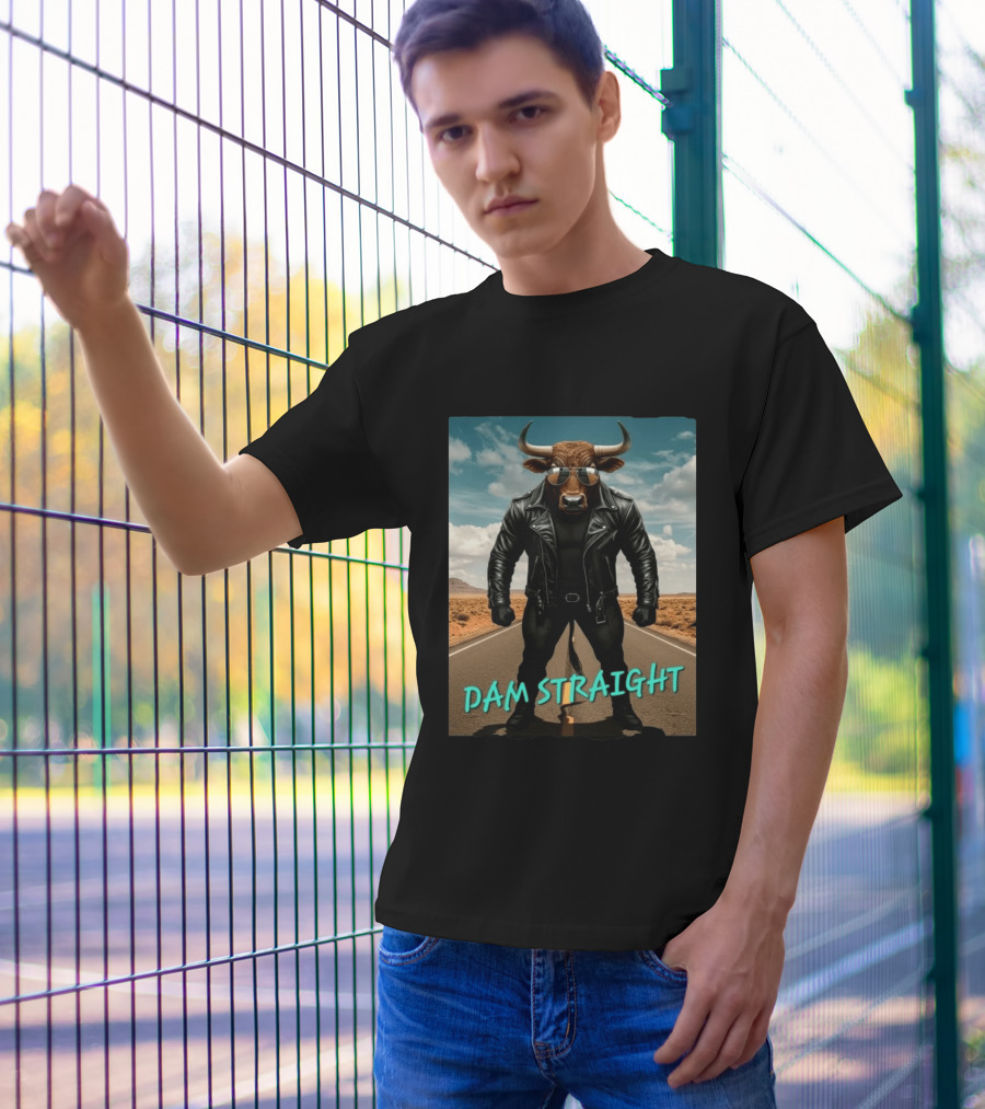Dam Straight Charging Bull In Basquiat Style With Leather Jacket T-Shirt
