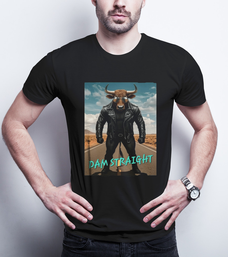 Dam Straight Charging Bull In Basquiat Style With Leather Jacket T-Shirt