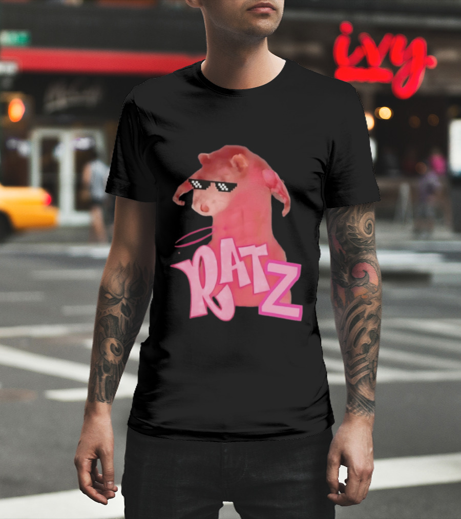RATZ Muscular Pink Toned Rat Pixel Thug Life Sunglasses Bratz Doll T-Shirt