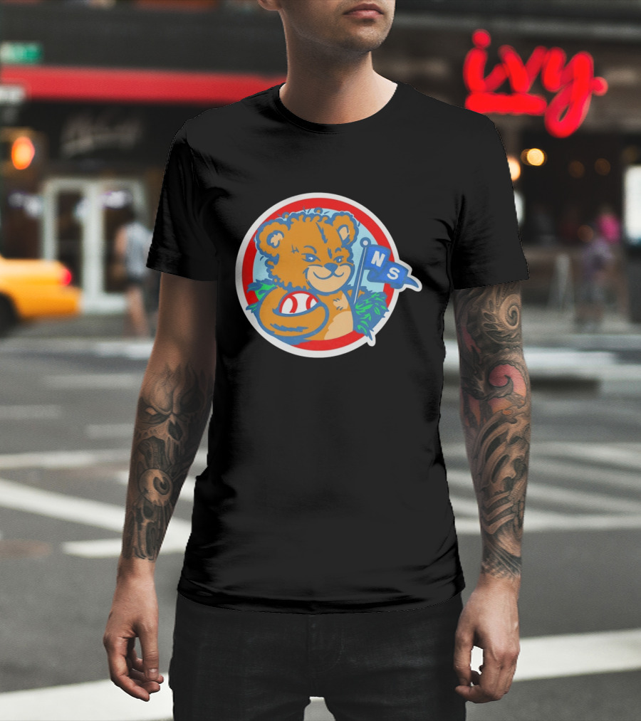 Teddy Bear Holding Baseball NS Pennant Circle T-Shirt