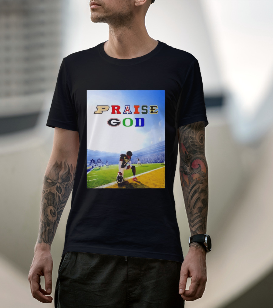Texas AM Football Player No 7 Praise God Stadium Scene T-Shirt