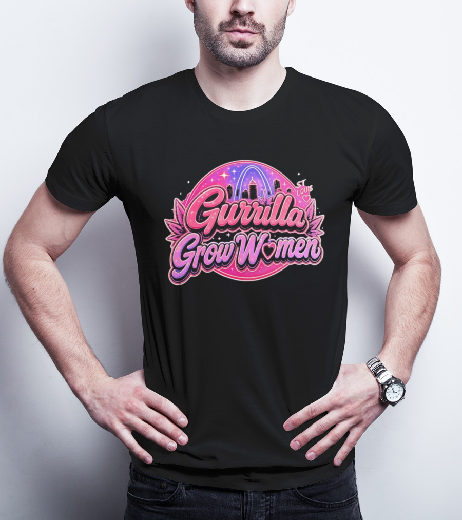 Gurrilla Grow Women St Louis Cannabis Cityscape Pink Sky Arch T-Shirt