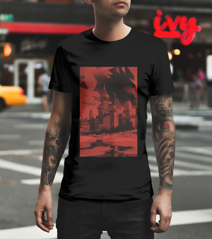 The Barbarians Of California Megatons Pull Retro Futuristic Cityscape Airships T-Shirt