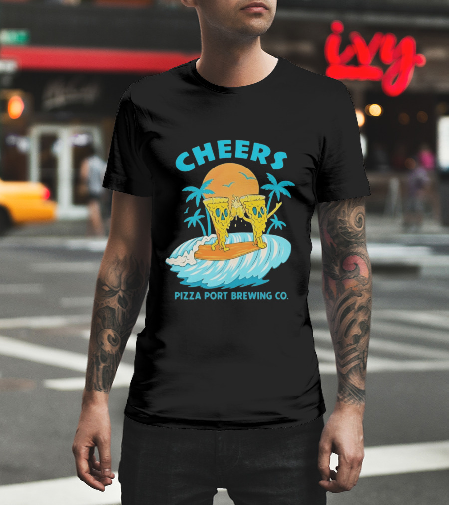 Pizza Port Brewing Co Cheers Surfing Pizza Wave T-Shirt