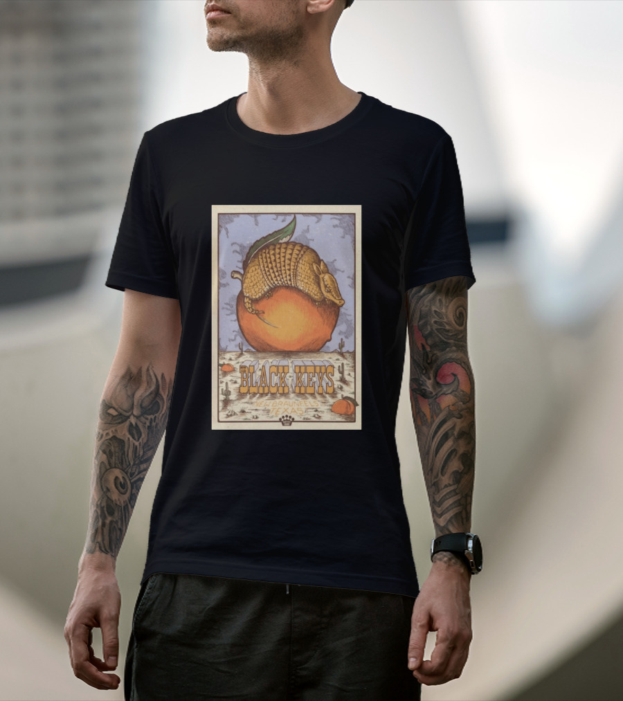 Black Keys Jul 25 2026 New Braunfels TX Armadillo Peach Cactus Desert Scene T-Shirt