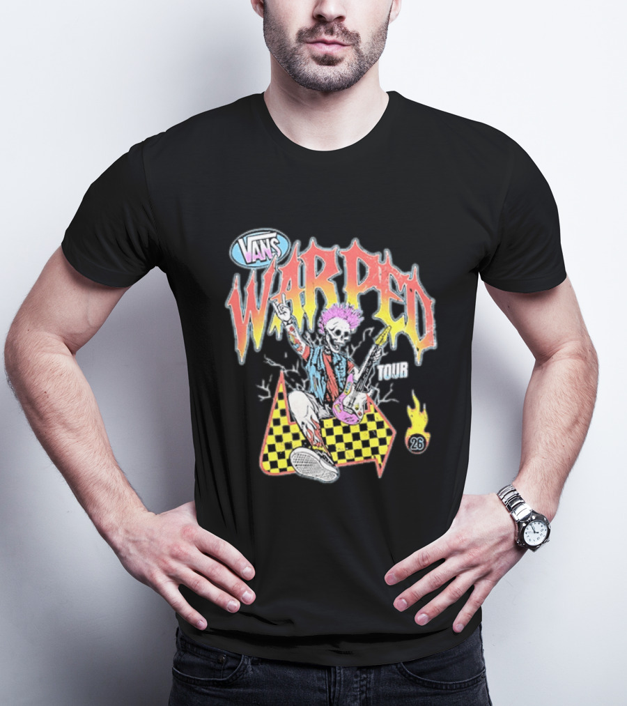 Vans Warped Tour 2026 Punk Rock Skeleton Guitarist With Colorful Mohawk T-Shirt