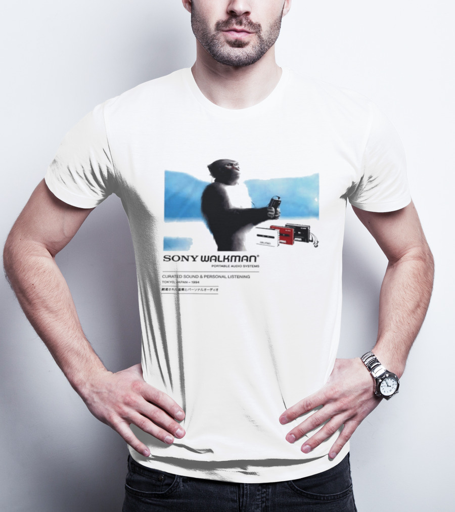 Sony Walkman Chimpanzee Tokyo Japan 1994 Curated Sound Personal Listening T-Shirt
