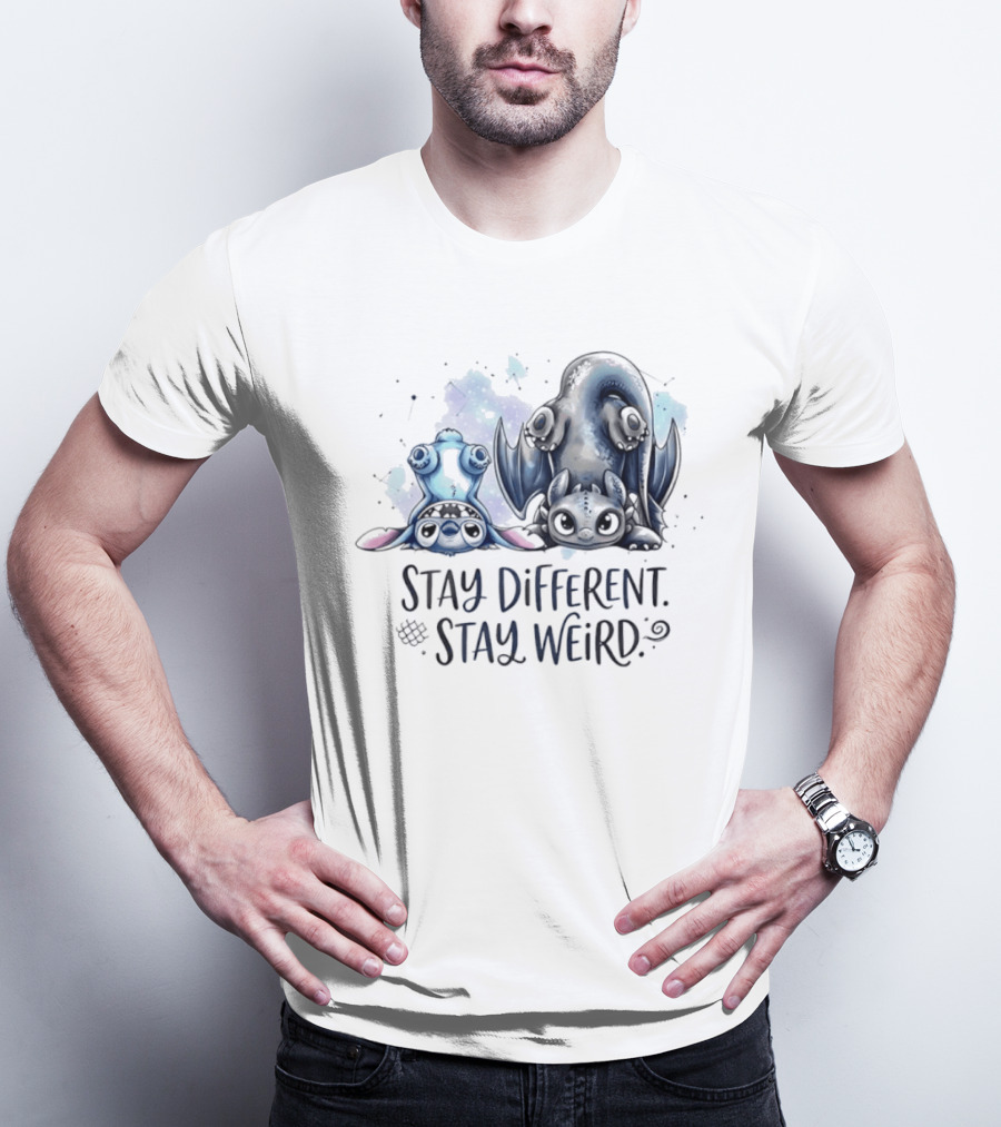 Stay Different Stay Weird Stitch And Toothless From Lilo And Stitch How To Train Your Dragon T-Shirt