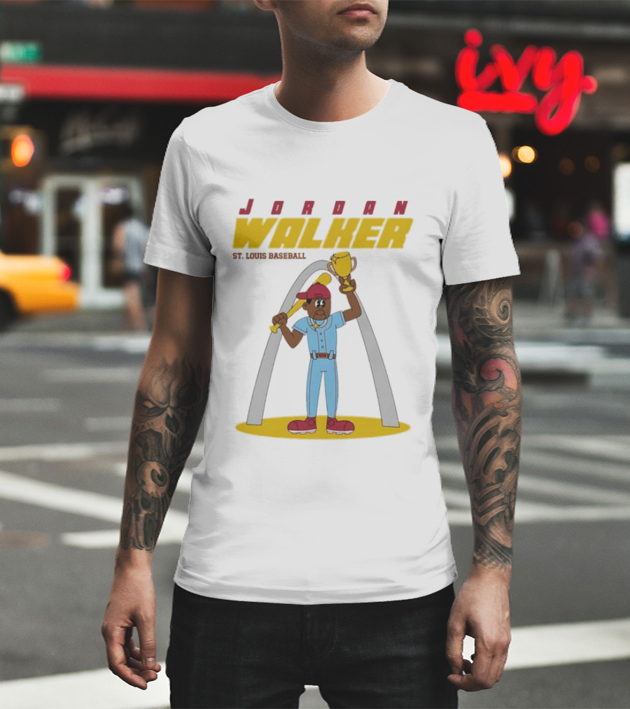 Jordan Walker St. Louis Cardinals MLB Cartoon Character With Trophy And Bat T-Shirt