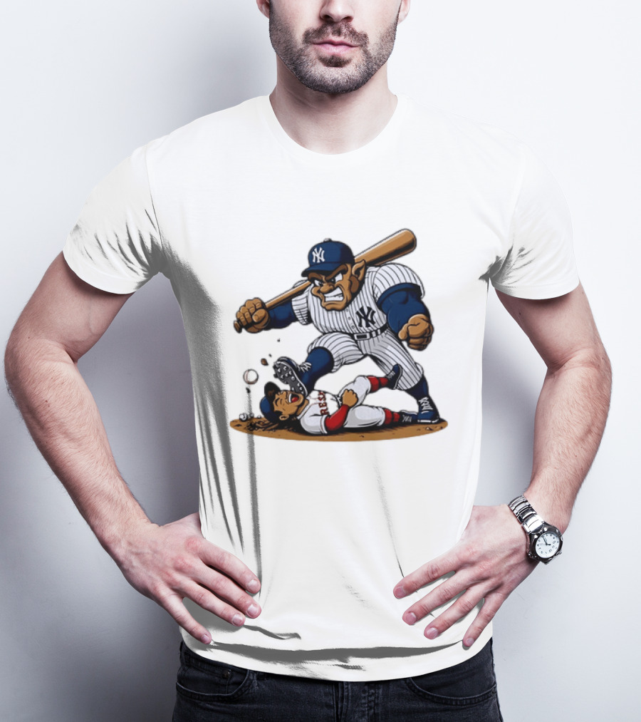 Yankees Vs Red Sox Cartoon Rivalry Yankees Player Dominance Over Red Sox Player T-Shirt