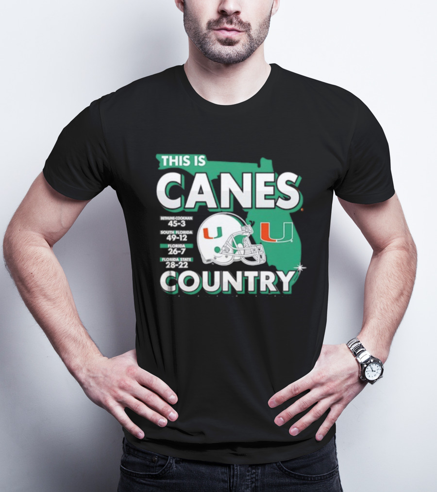 This Is Canes Country Miami Hurricanes Florida Map University Of Miami Football Helmet T-Shirt
