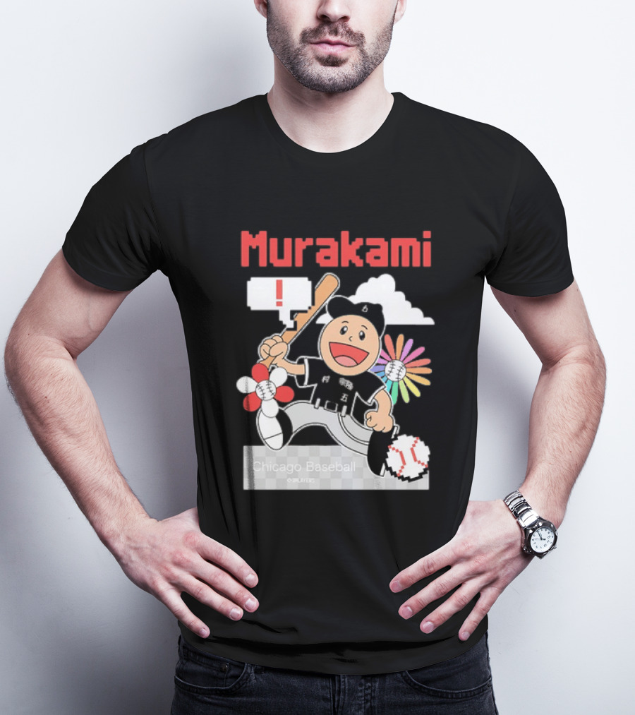 Murakami Chicago Baseball Munetaka Flower Baseball Cartoon T-Shirt