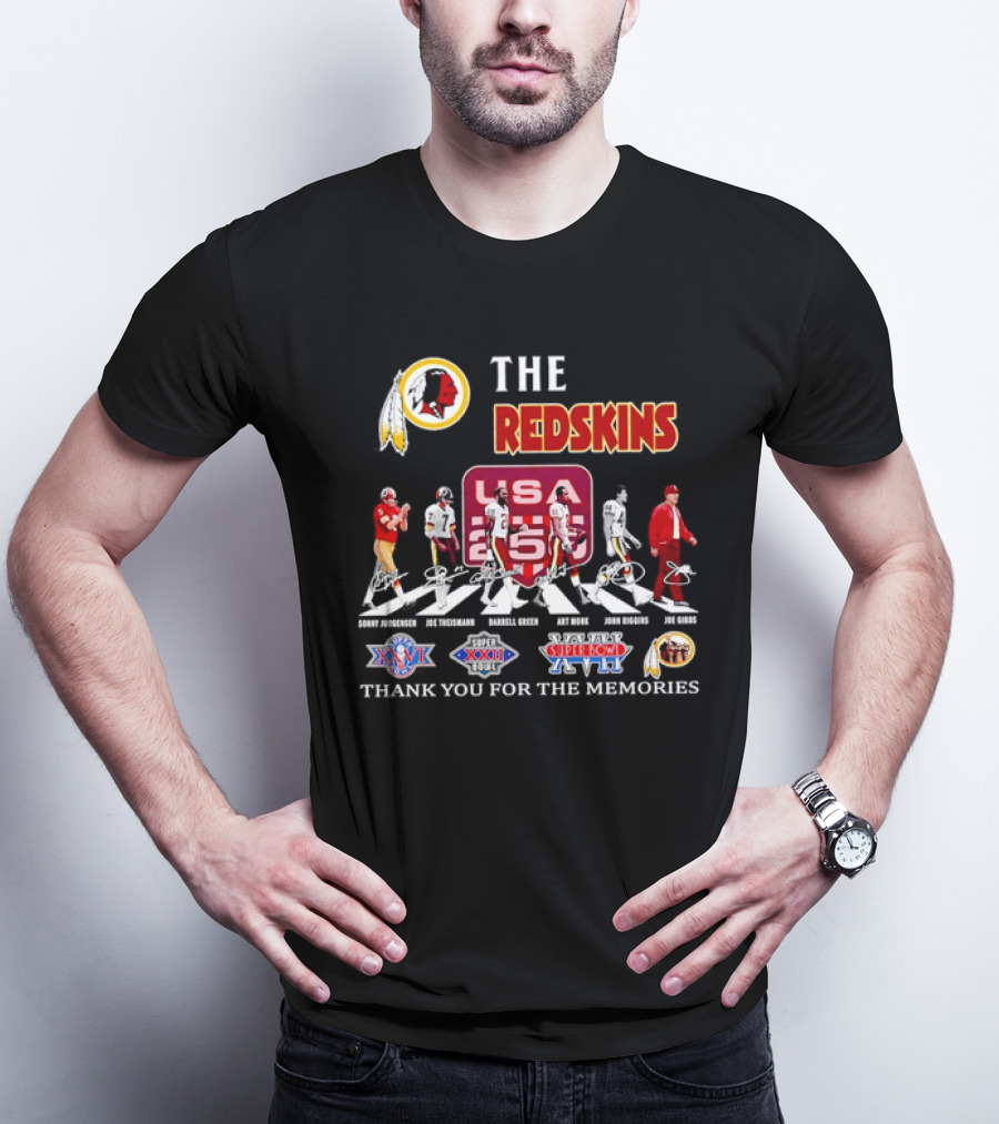 The Washington Redskins Legends Theismann Gibbs Jurgensen Green Monk Riggins Thank You For The Memories USA Redskins Super Bowl XVII XXII XXVI T-Shirt