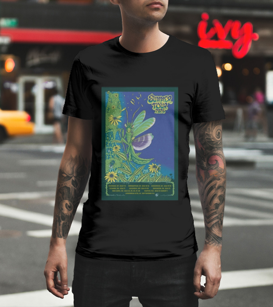 Phish Summer Tour 2026 Madison To Commerce City Dates Floral Grasshopper T-Shirt