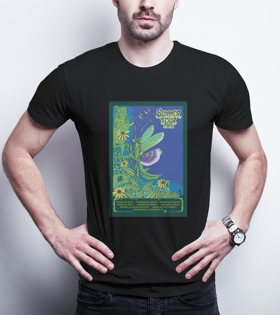 Phish Summer Tour 2026 Madison To Commerce City Dates Floral Grasshopper T-Shirt