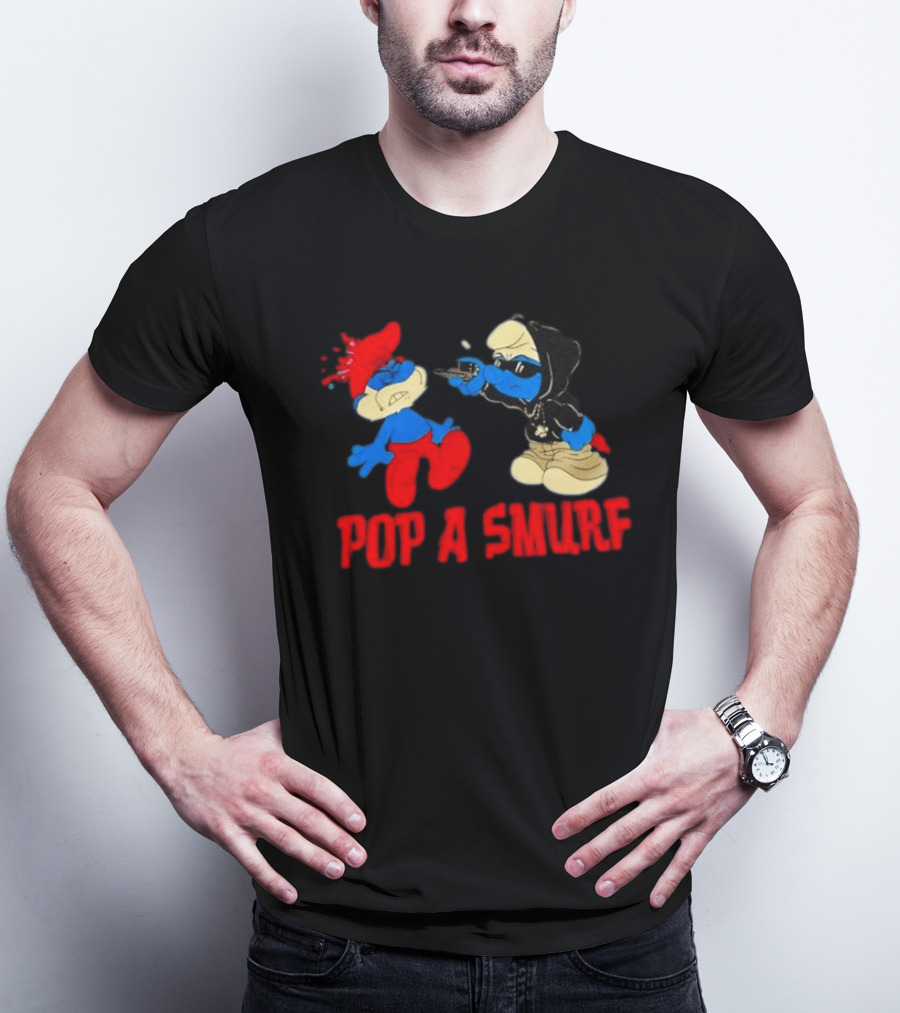 Pop A Smurf Gangster Cartoon Characters In Street T-Shirt