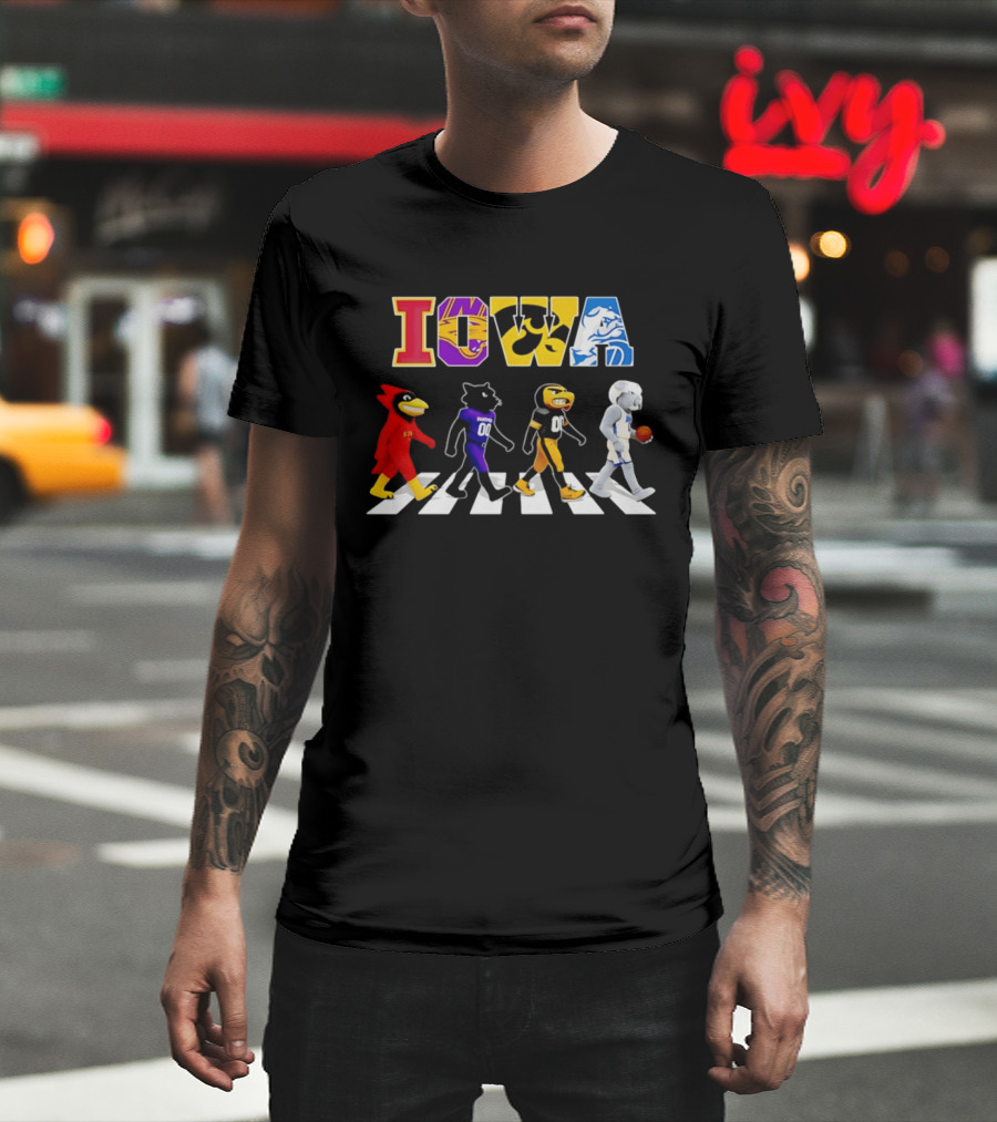 Iowa Mascots Abbey Road Walk Cardinals Panthers Bulldogs T-Shirt