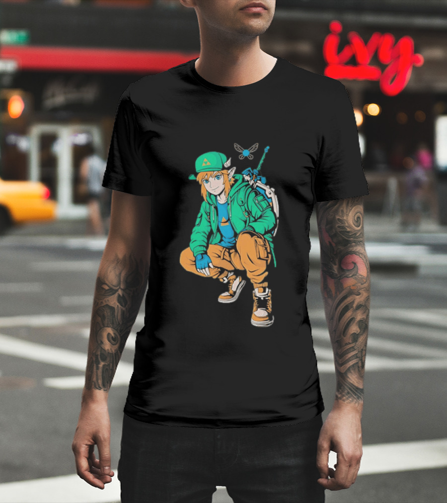 Link Legend Of Zelda Streetwear Style With Sword And Navi T-Shirt