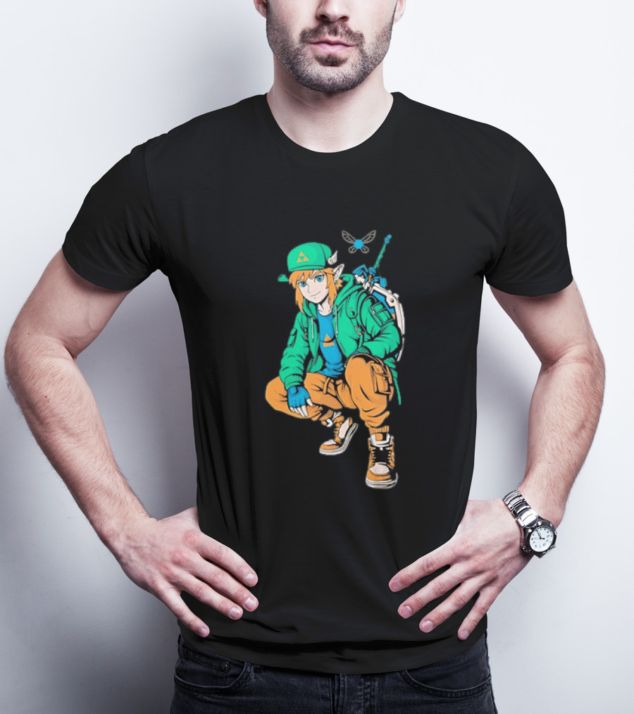 Link Legend Of Zelda Streetwear Style With Sword And Navi T-Shirt