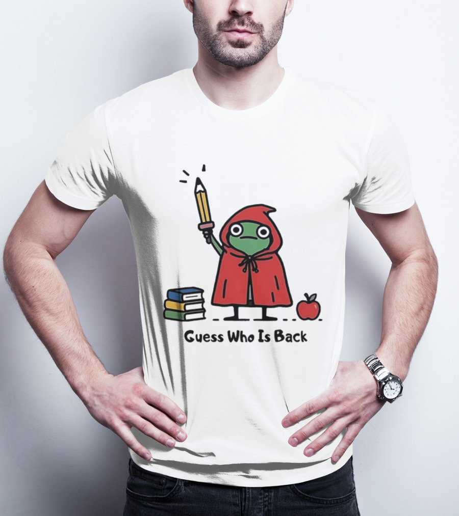 Guess Who Is Back Frog In Red Cape With Pencil Books And Apple T-Shirt