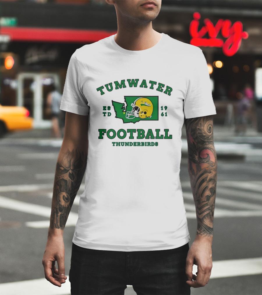 Tumwater Football Thunderbirds 1961 Estd Helmet And Washington State T-Shirt