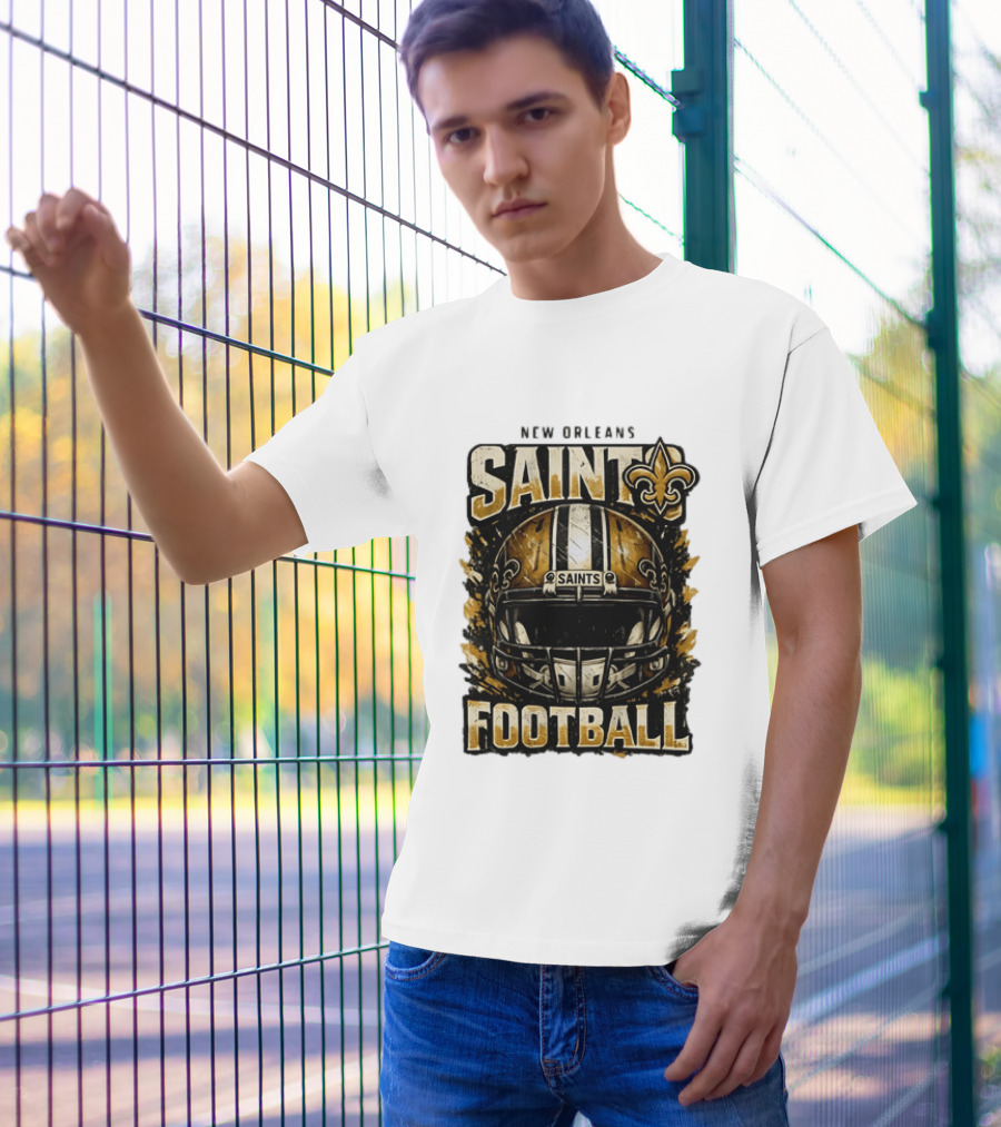 New Orleans Saints Football Helmet Distressed Fleur De Lis T-Shirt