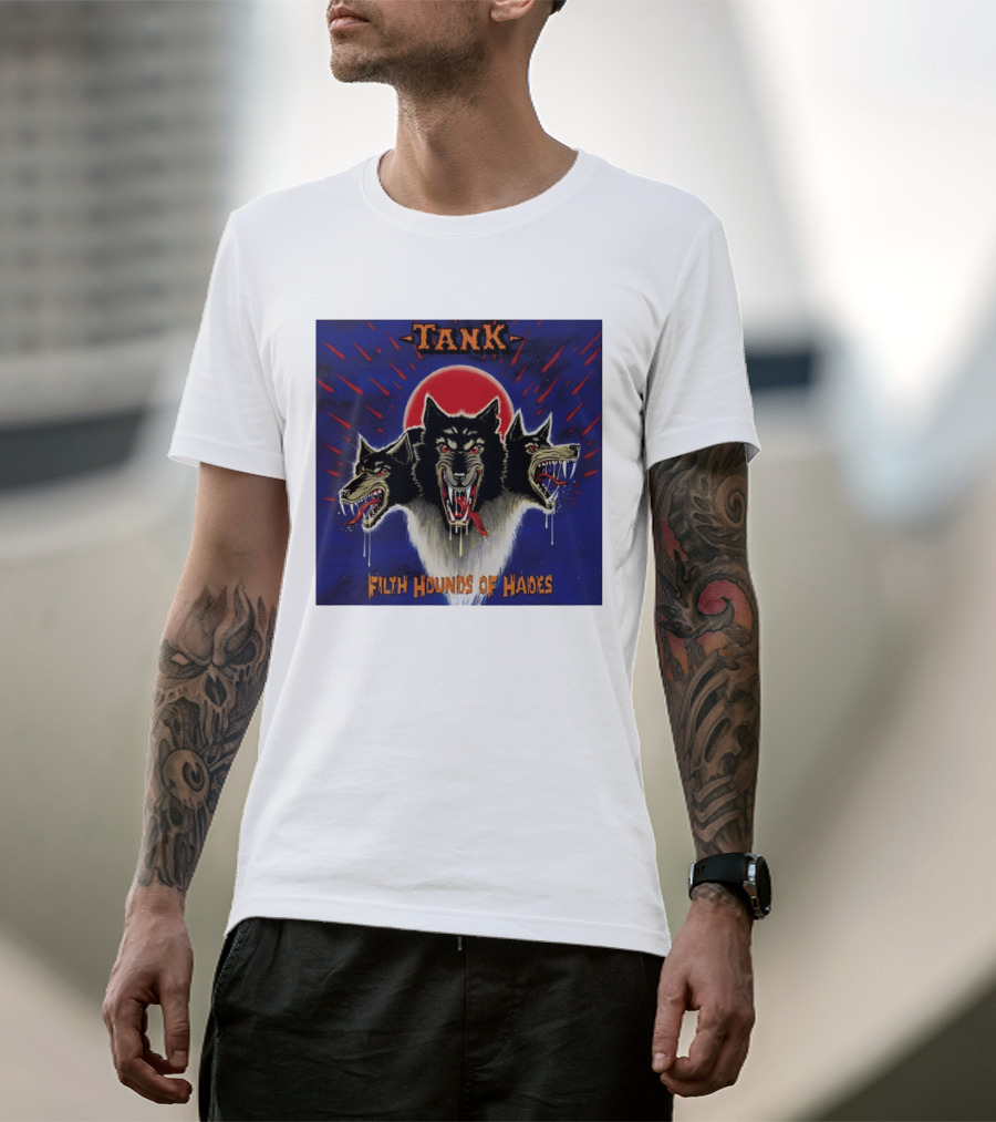 Tank Filth Hounds Of Hades Album Cover Heavy Metal Three Headed Dog Red Moon T-Shirt