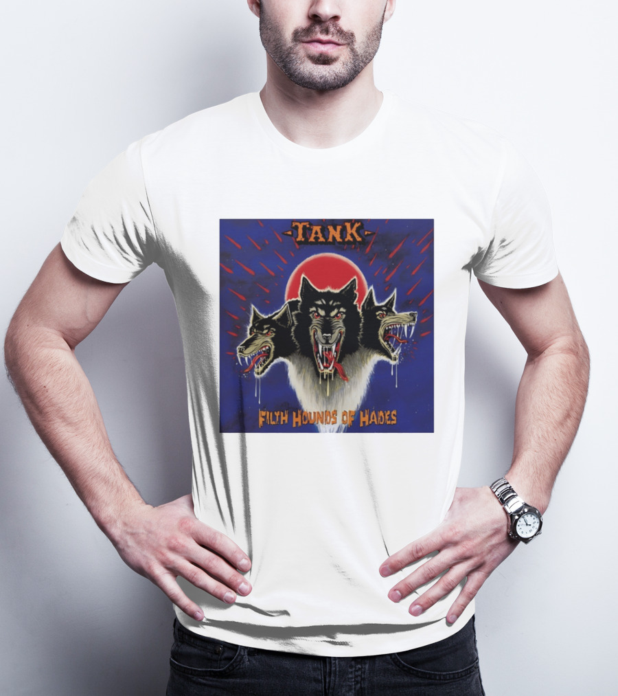 Tank Filth Hounds Of Hades Album Cover Heavy Metal Three Headed Dog Red Moon T-Shirt