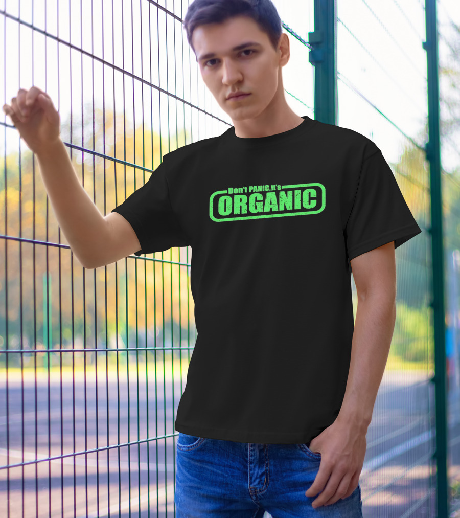 Don't Panic It's Organic Retro Green Distressed T-Shirt