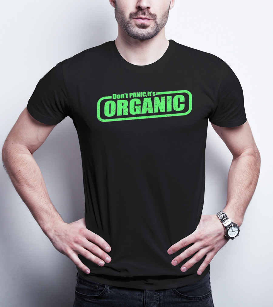 Don't Panic It's Organic Retro Green Distressed T-Shirt