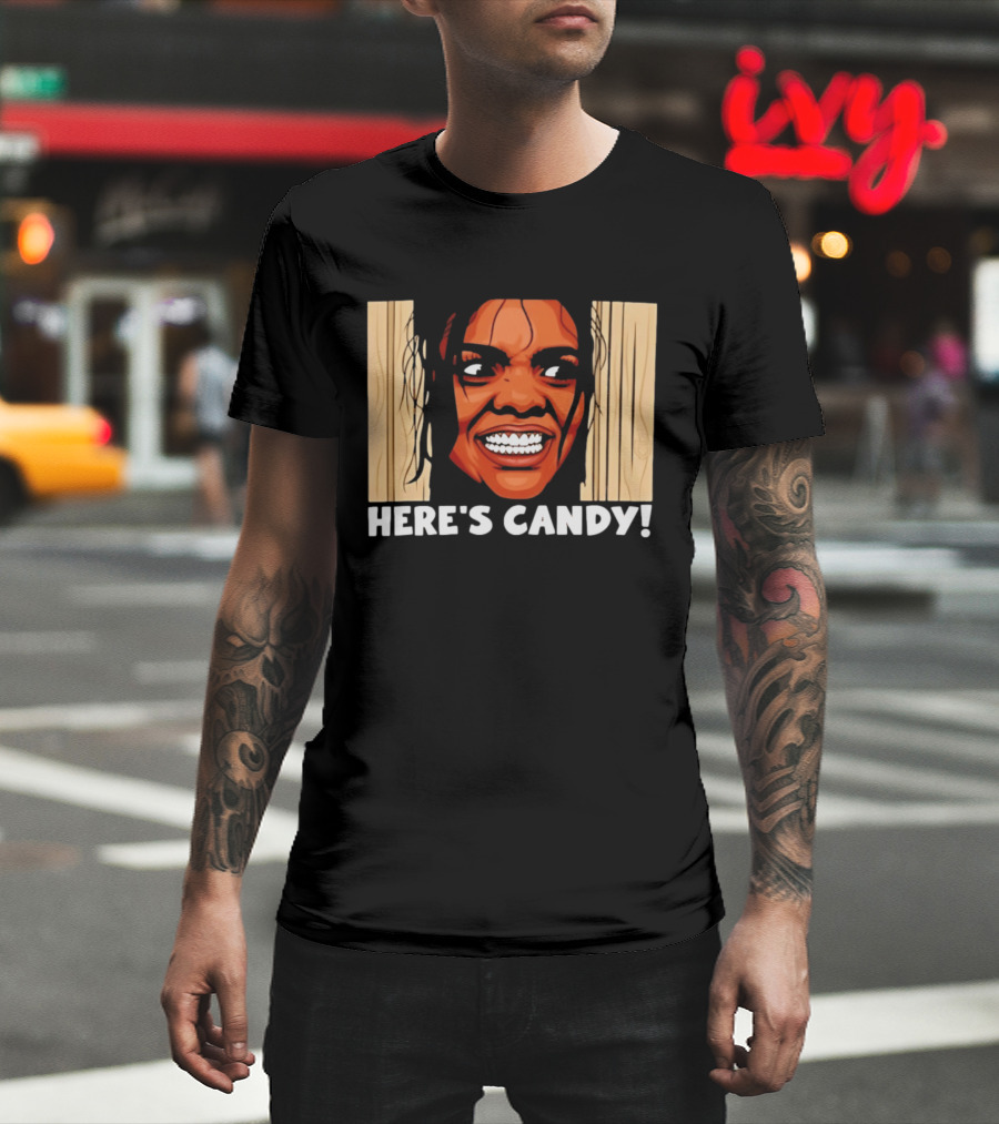 Here's Candy Horror Movie Halloween Face Breaking Through Wood T-Shirt