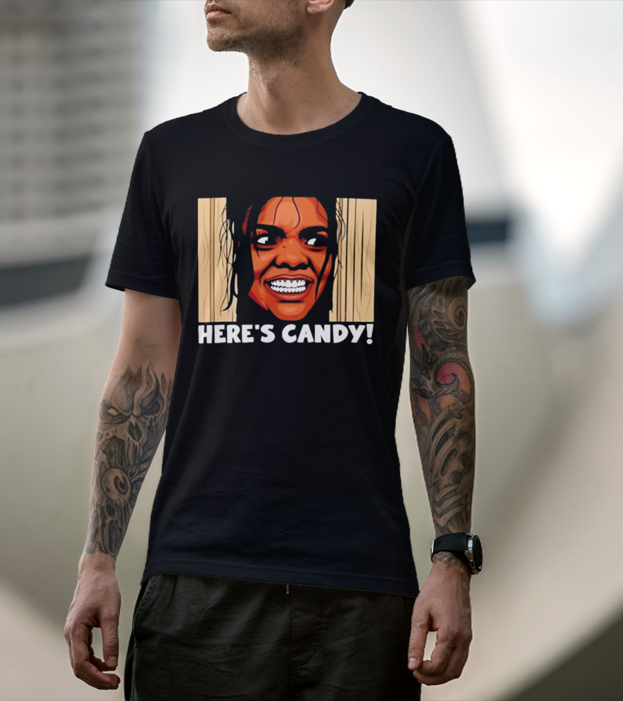 Here's Candy Horror Movie Halloween Face Breaking Through Wood T-Shirt