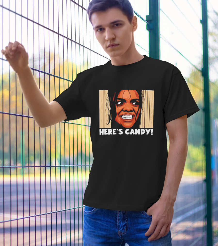 Here's Candy Horror Movie Halloween Face Breaking Through Wood T-Shirt