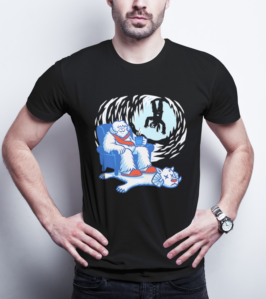 Yeti Relaxing In A Chair With Hot Drink And Abominable Snowman Rug T-Shirt