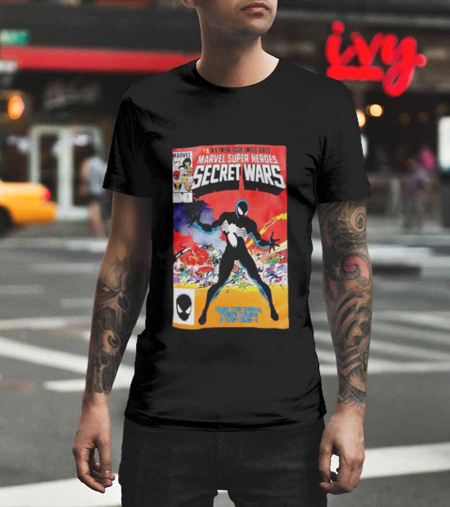 Marvel Super Heroes Secret Wars Issue 8 Spider Man Black Suit Comic Cover T-Shirt