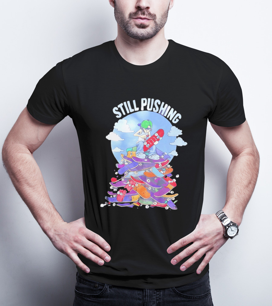 Still Pushing Skateboarder With 111 Skateboard Tower T-Shirt