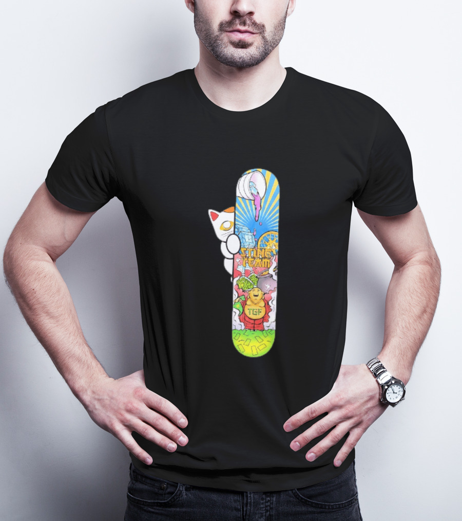 Stinc Team TGF Buddha Cat With Skateboard And Dripping Paint Aesthetic T-Shirt