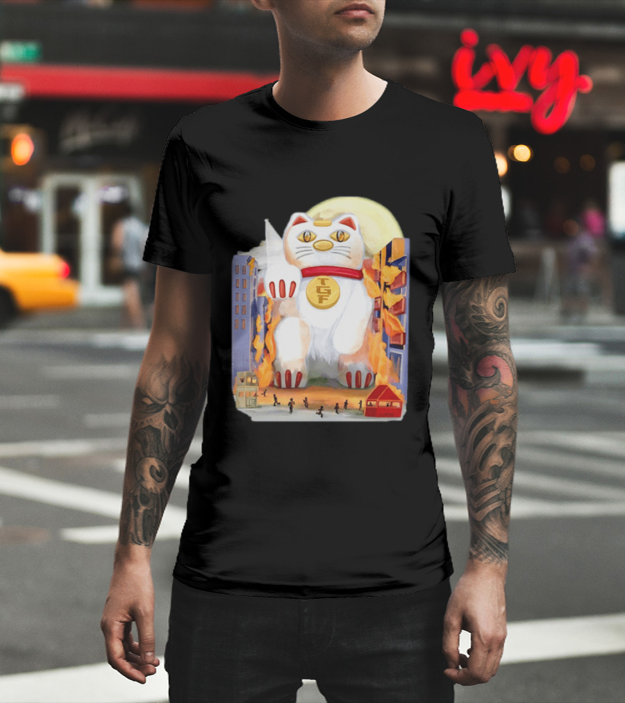 TGF Lucky Cat Maneki Neko Giant Cat City Destruction T-Shirt
