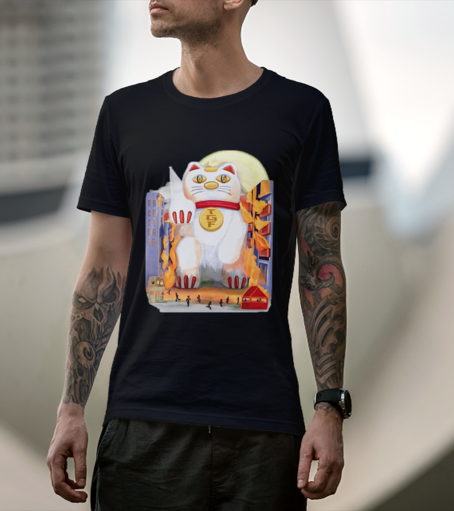 TGF Lucky Cat Maneki Neko Giant Cat City Destruction T-Shirt