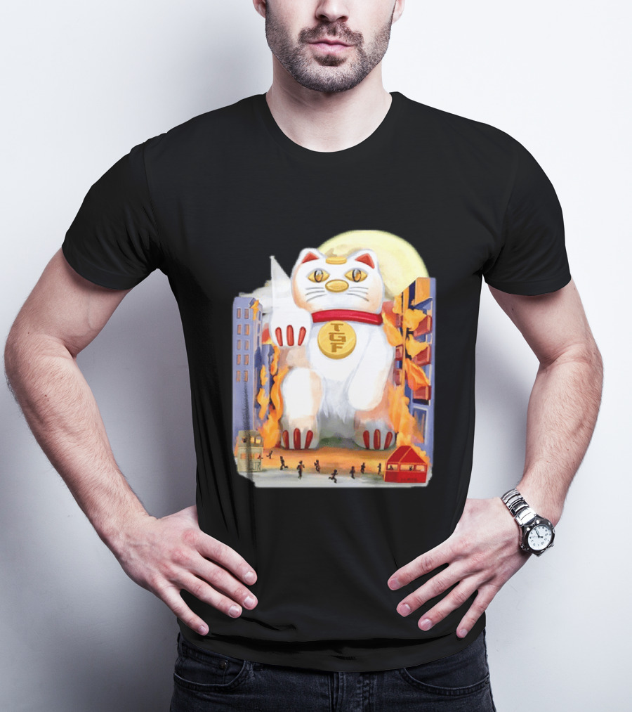 TGF Lucky Cat Maneki Neko Giant Cat City Destruction T-Shirt