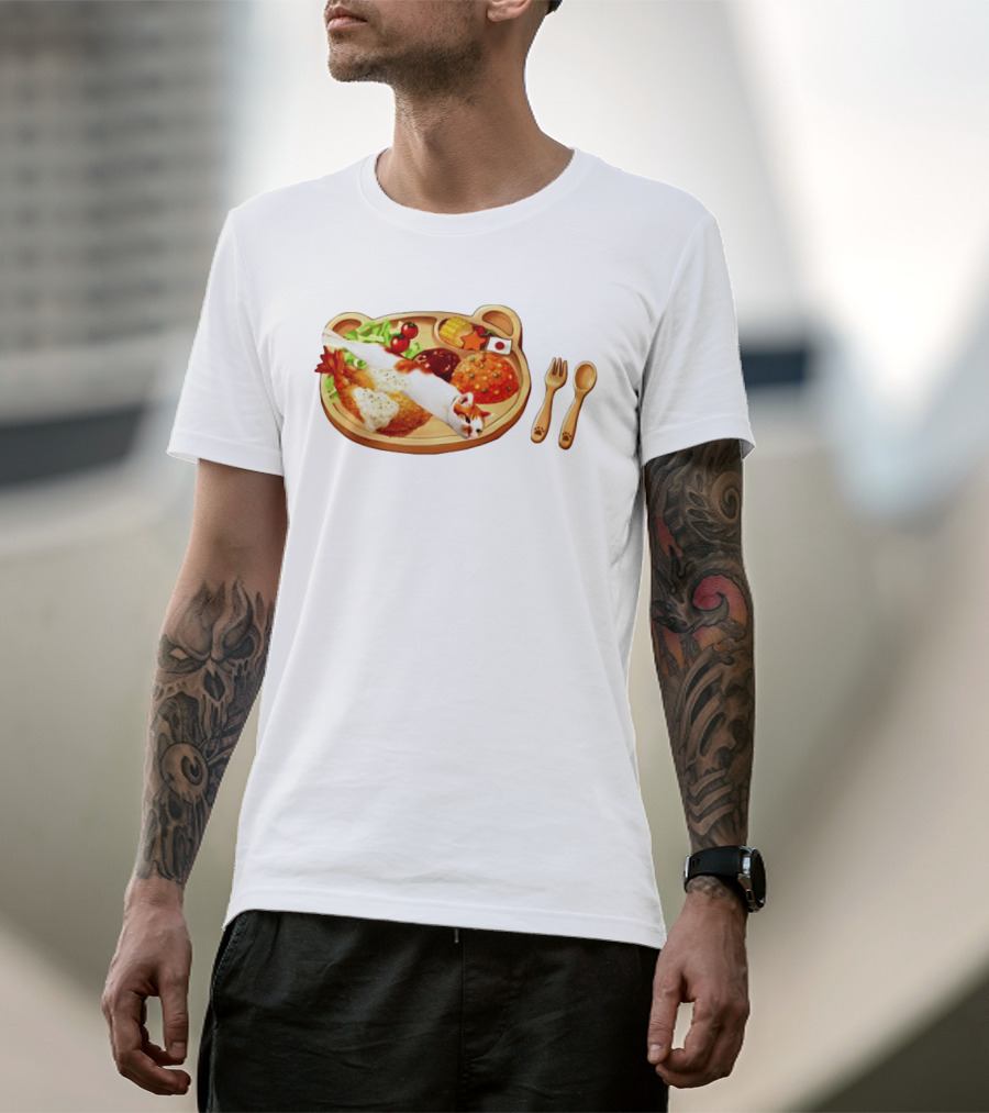 Cat Sushi On Bear Shaped Japanese Meal Plate With Shrimp And Rice T-Shirt