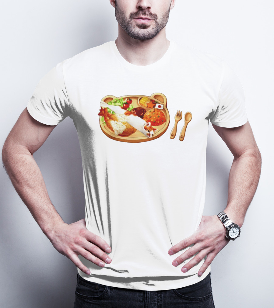 Cat Sushi On Bear Shaped Japanese Meal Plate With Shrimp And Rice T-Shirt