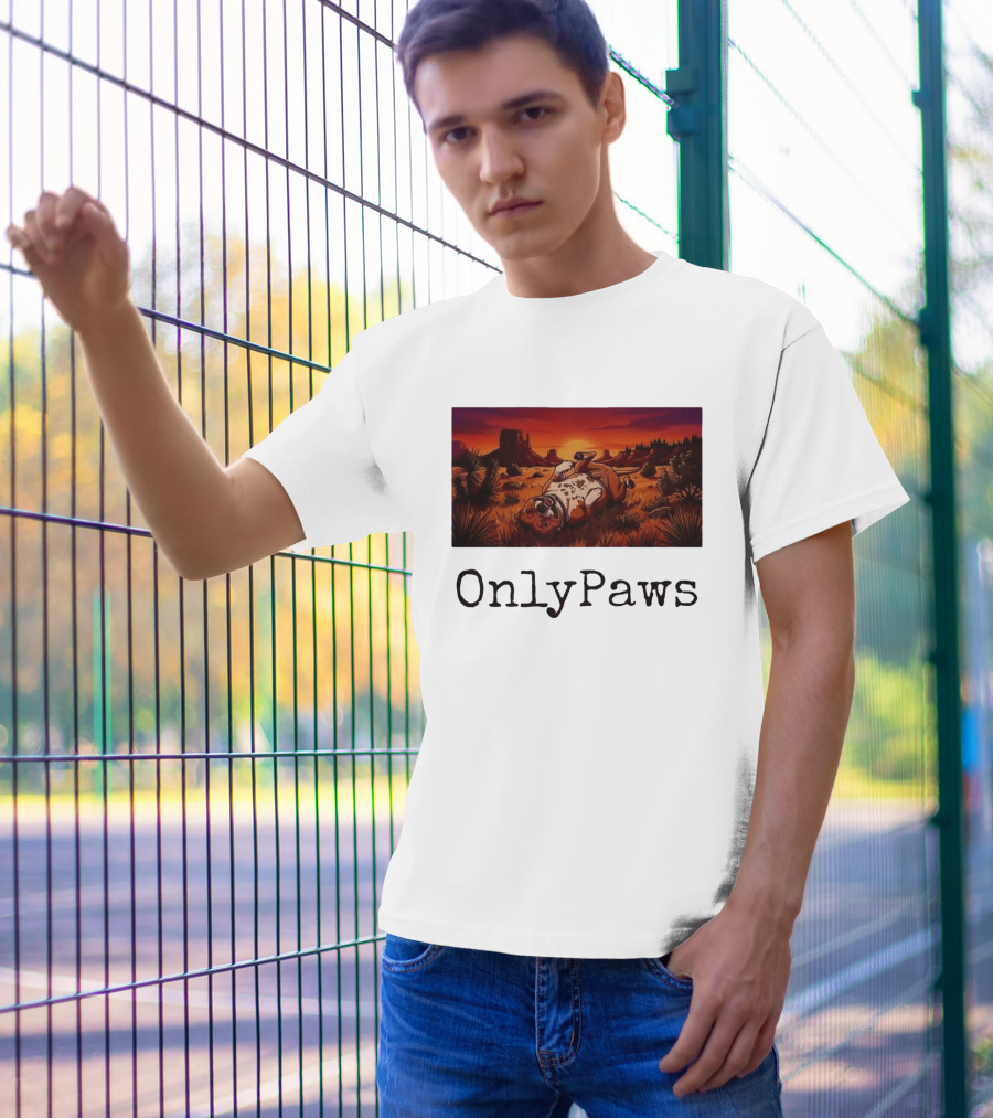 Desert Sunset Playful Pit Bull OnlyPaws Scenic Wonderland T-Shirt
