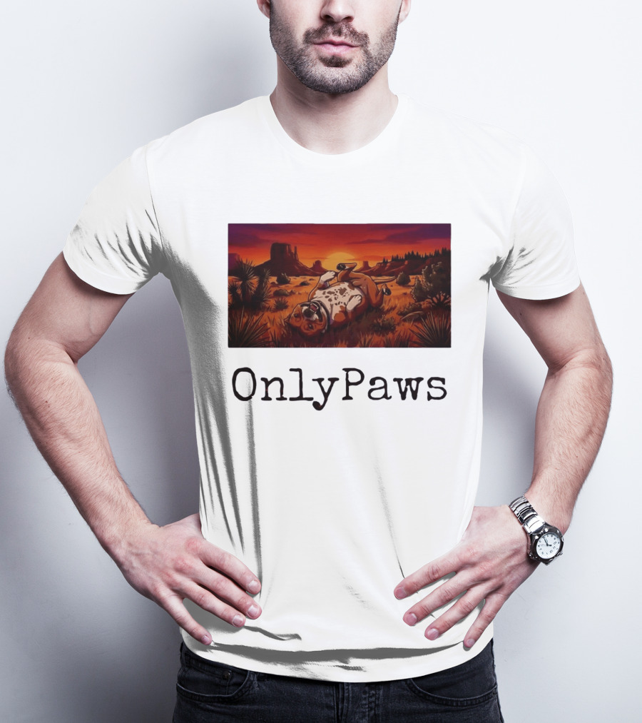 Desert Sunset Playful Pit Bull OnlyPaws Scenic Wonderland T-Shirt