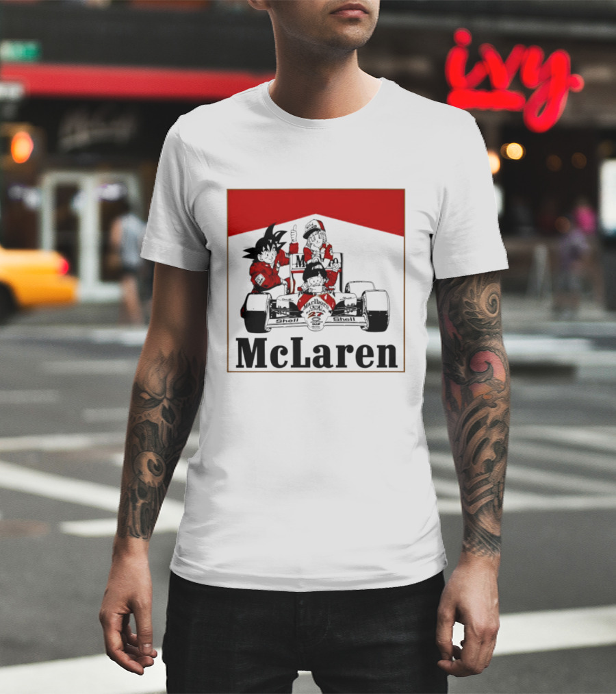 Goku Bulma Senbei McLaren Honda Marlboro Shell 27 Anime Racing Team Formula 1 T-Shirt