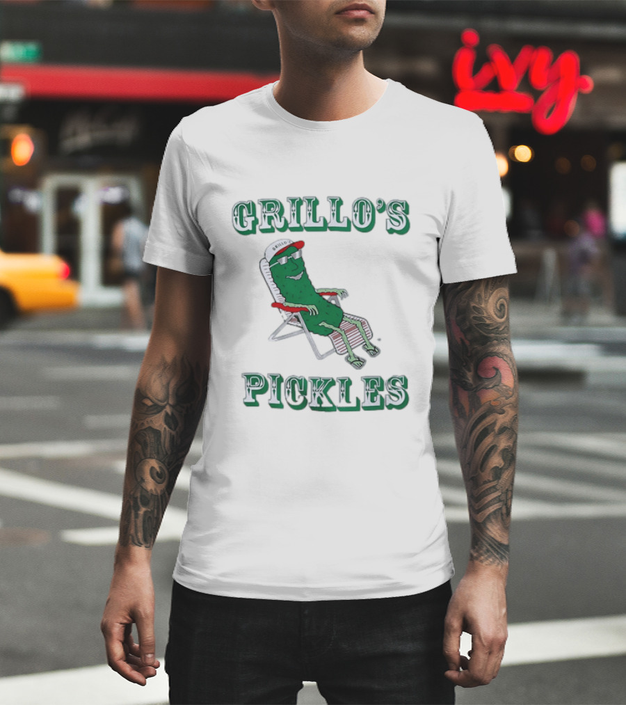 Grillo's Pickles Chill Pickle Relaxing In Chair T-Shirt